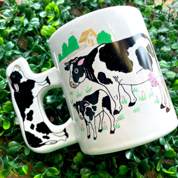 Source Unknown | Kitchen | Vintage Cute Black White Cow Calf Coffee Mug ...
